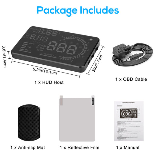 HUD Display OBD2 5.5" Dash Screen Projector, Auto Gauge rpm mph/km Spe